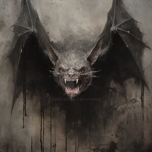 Monster Bat Halloween Prints, Goth Cottagecore, Gothic Wall Art, Dark ...