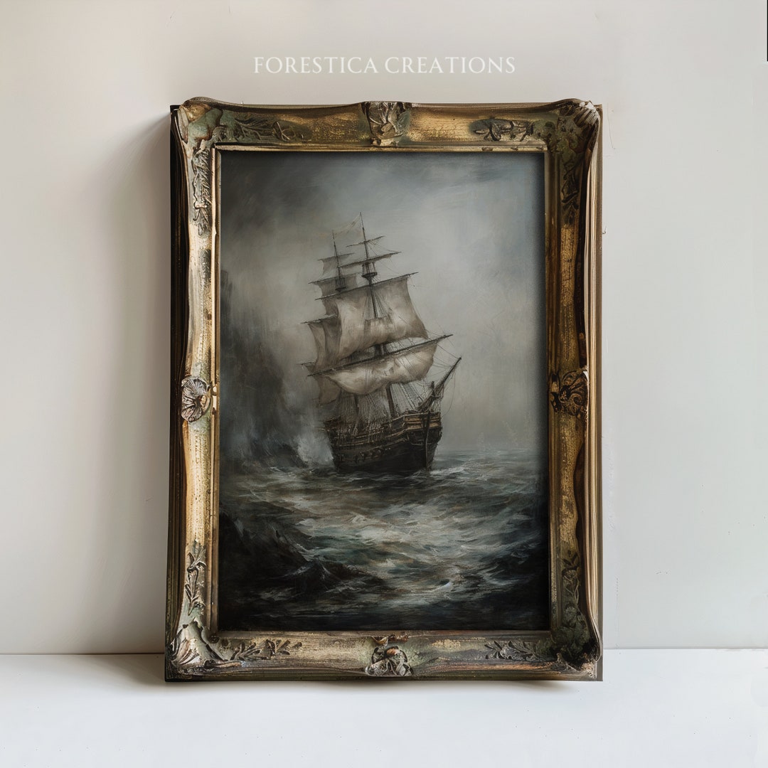 Stormy Sea Ship | Coastal & Ocean Aesthetic, Dark Academia Decor ...