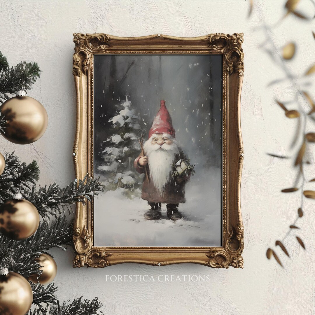 Christmas Gnome | Winter Room Decor, Oil Painting Print, Snowy ...
