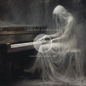 Ghost Pianist | Halloween Prints, Gothic Wall Art, Goth Decor, Dark Oil ...