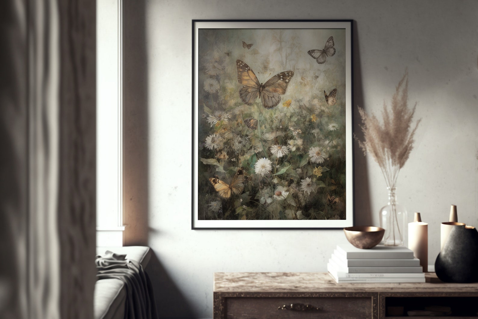 Vintage Butterflies Cottagecore Wall Art, Moody Floral Printable ...