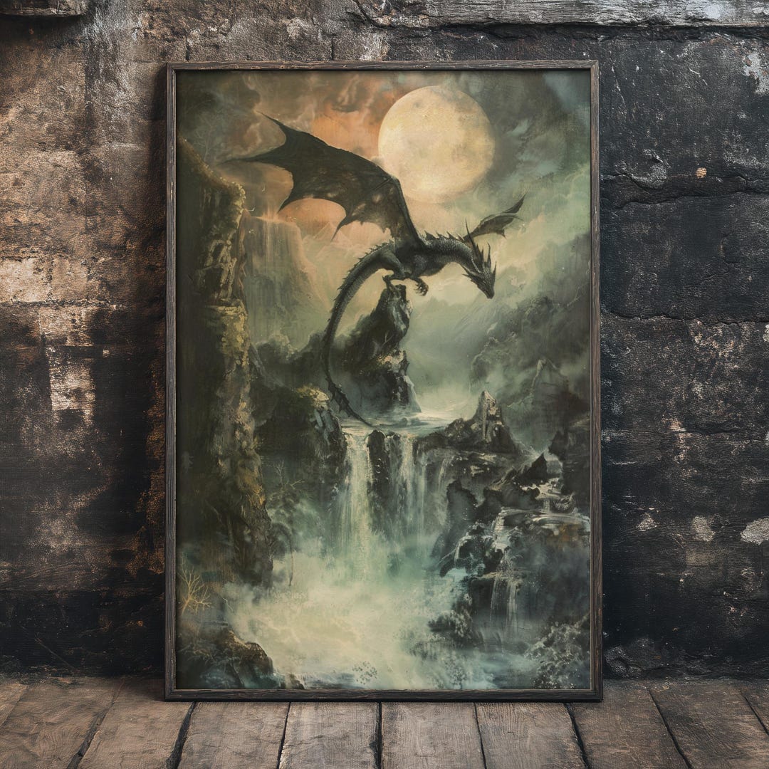Dragon | DND Wall Art, Fantasy Oil Painting, Dark Moody Printable, Game ...