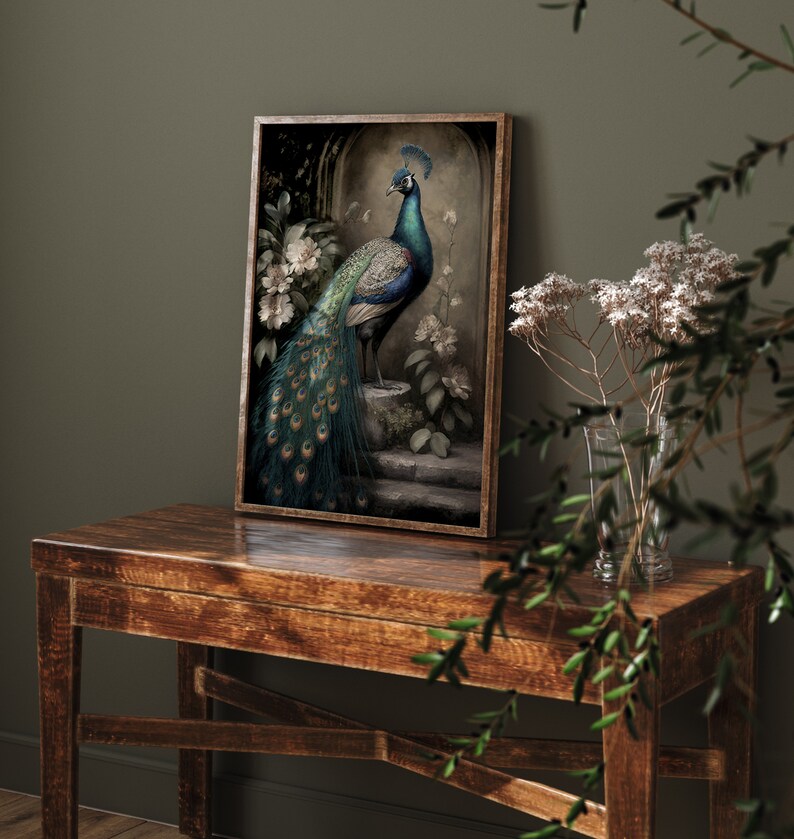 Victorian Peacock Antique Oil Painting Printable French - Etsy