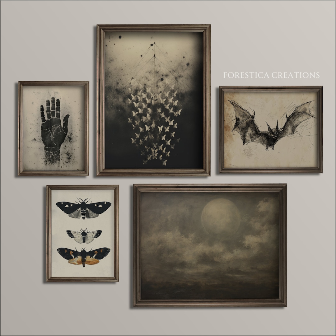 Set of 5 Gothic Prints Goth Gallery Wall Set, Dark Academia Prints ...