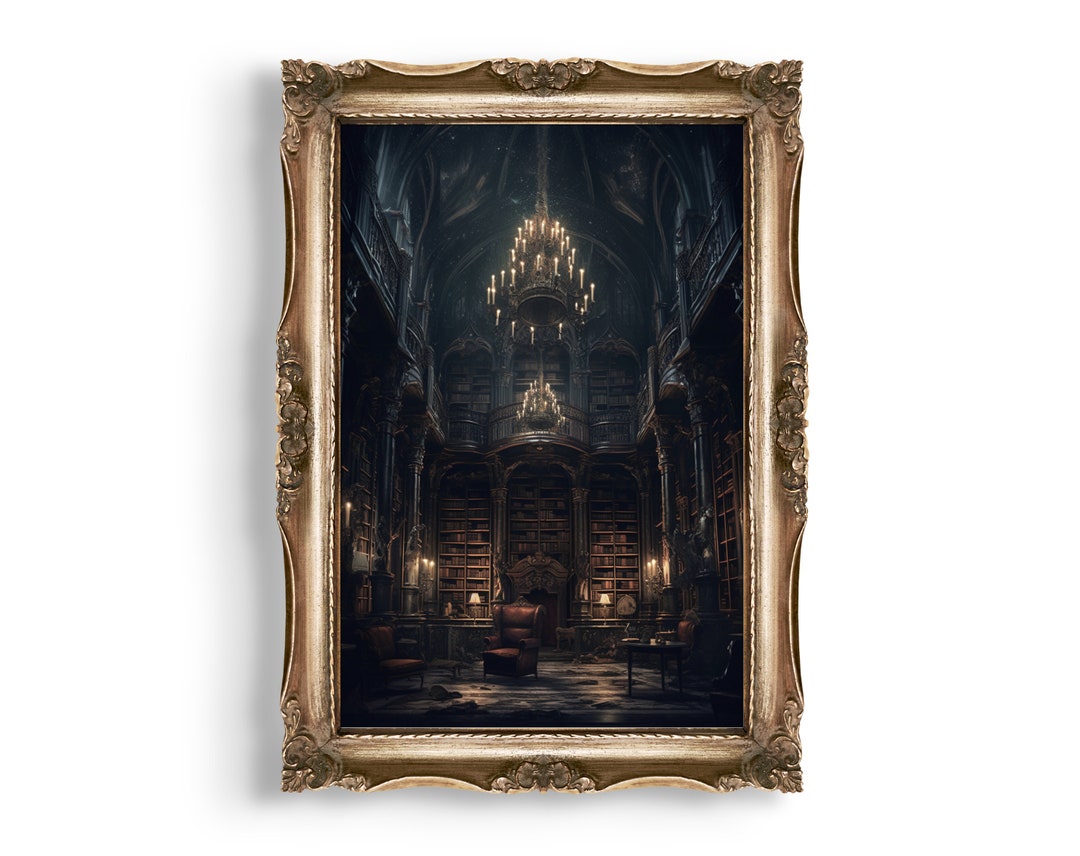 Dark Library Interior | Dark Academia Decor, Goth Wall Art, Gothic Home ...