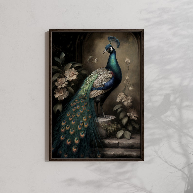 Victorian Peacock Antique Oil Painting Printable French - Etsy