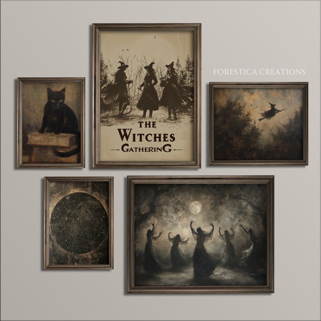 Set of 5 Witchy Prints | Vintage Eclectic Gallery Wall Set, Witch Room ...