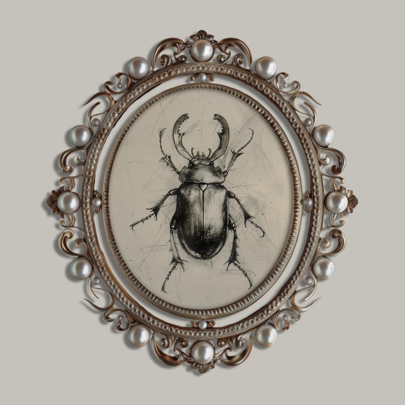 Beetle Sketch | Moody Insect Printable, Dark Cottagecore Wall Art, Dark ...