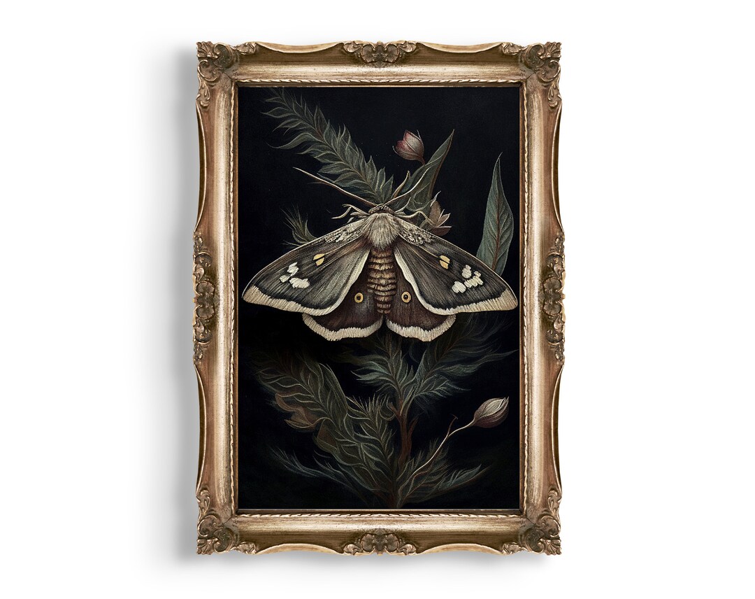 Botanical Moth | Dark Cottagecore Wall Art, Moody Floral Printable ...