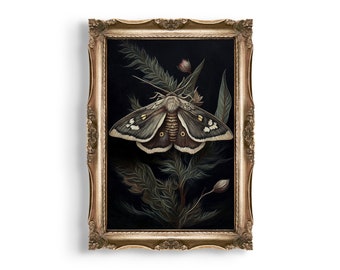 Moth, Cottagecore Print, Moody Botanical Wall Art, Goblincore Fairycore ...