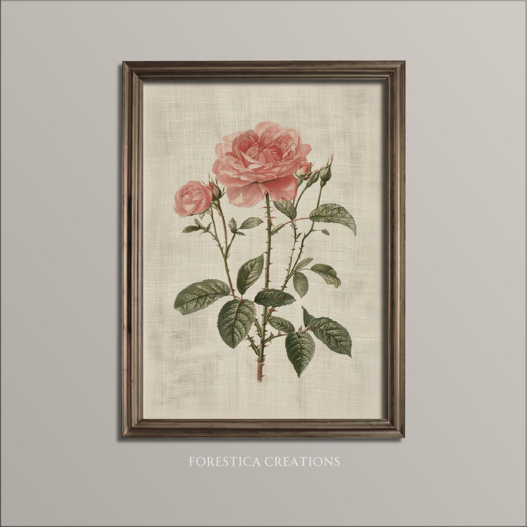 Pink Rose Cottagecore Wall Art, Minimalist Nature Poster, Floral Home ...