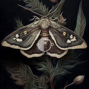 Botanical Moth | Dark Cottagecore Wall Art, Moody Floral Printable ...