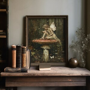 Mushroom Fairy Cottagecore Prints, Botanical Aesthetic, Moody Painting ...
