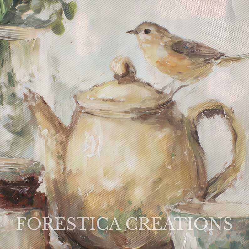 Vintage Teapot Painting | Rustic Cottage Kitchen Art (digital Download ...