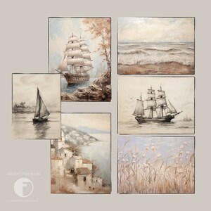 Set of 6 Coastal Prints | Nautical Gallery Wall Set, Rustic Sea Wall ...