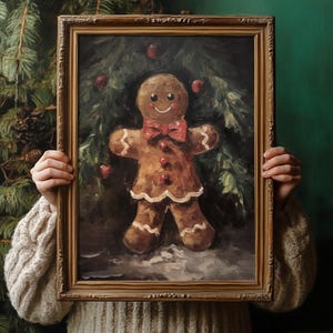 Gingerbread Cookie Christmas Print | Vintage Oil Painting Aesthetic ...