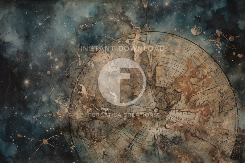 Star Map | Vintage Celestial Wall Art, Dark Academia Decor, Antique ...