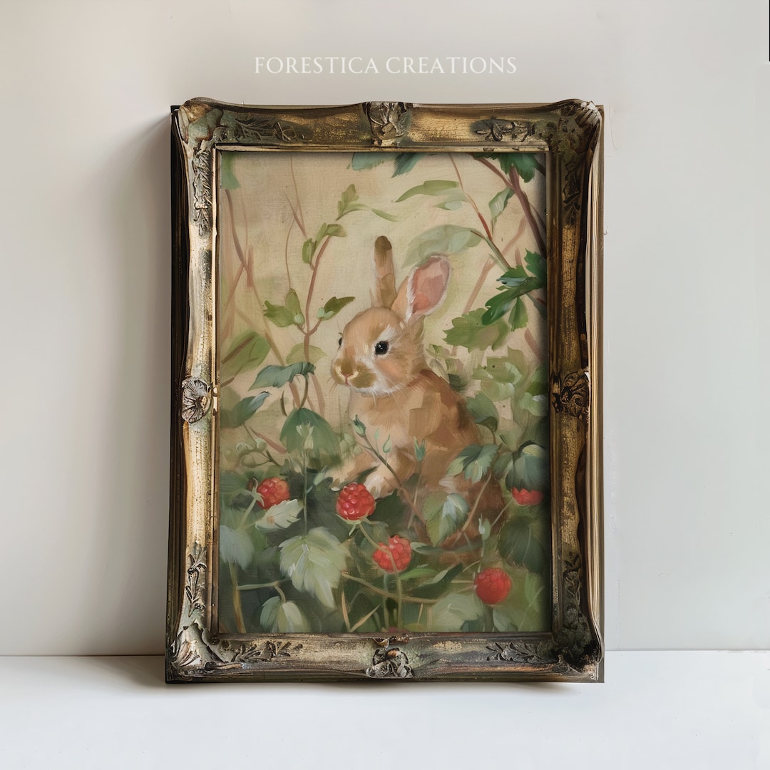 Rabbit in Raspberries | Cottagecore Room Decor, Vintage Easter Prints ...