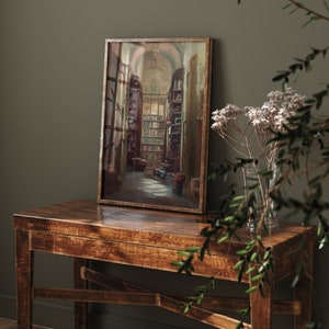 Old Library | Gothic Library Wall Art, Bookish Oil Painting Print, Dark ...