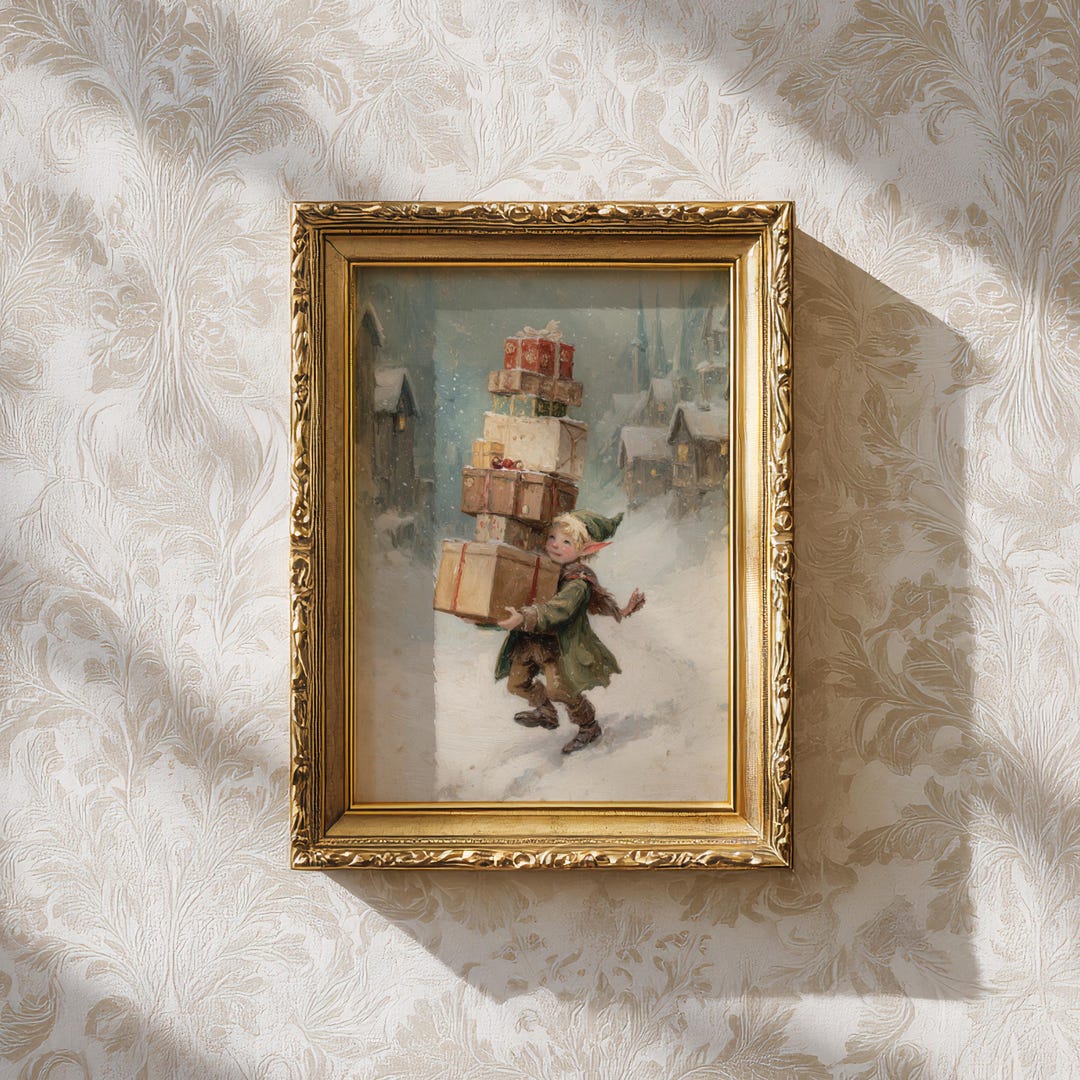 Vintage Christmas Elf Print | Cottagecore Holiday Wall Art (digital ...