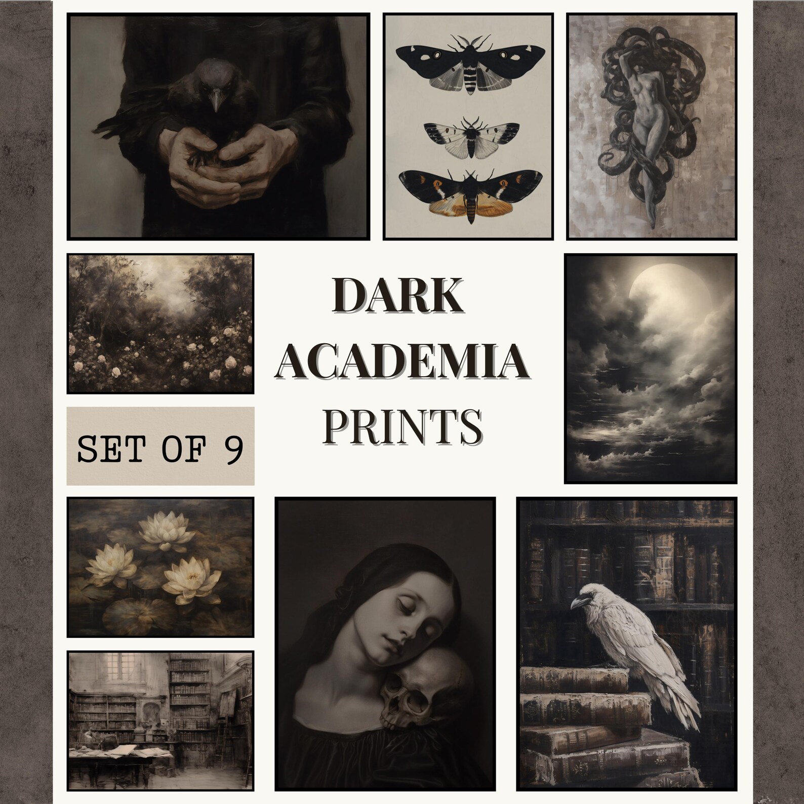 Set of 9 Dark Academia Prints | Gallery Wall Set, Moody Oil Painting ...