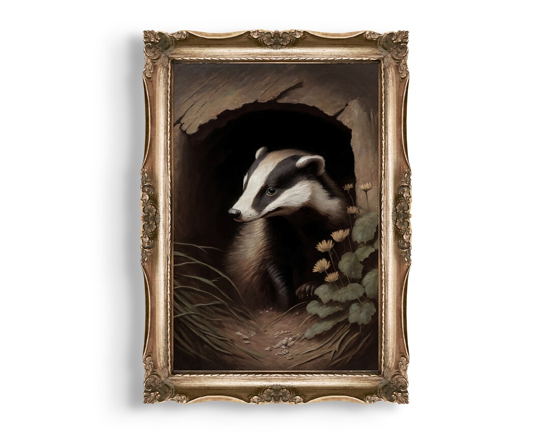 Vintage Badger Oil Painting: Cottagecore Farmhouse Decor (digital ...