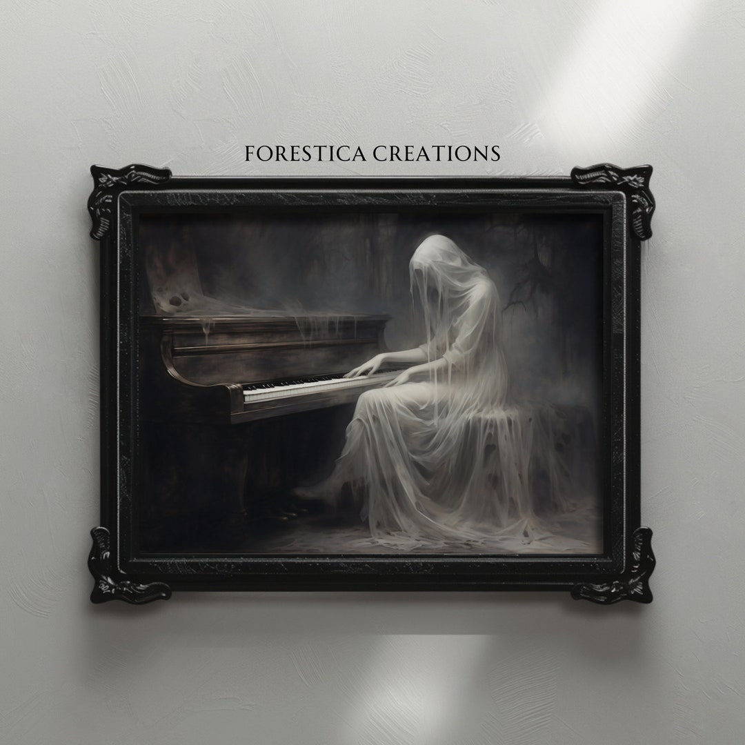 Ghost Pianist | Halloween Prints, Gothic Wall Art, Goth Decor, Dark Oil ...