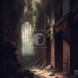 Abandoned Woodland Library | Vintage Gothic Wall Art, Bookish Oil ...