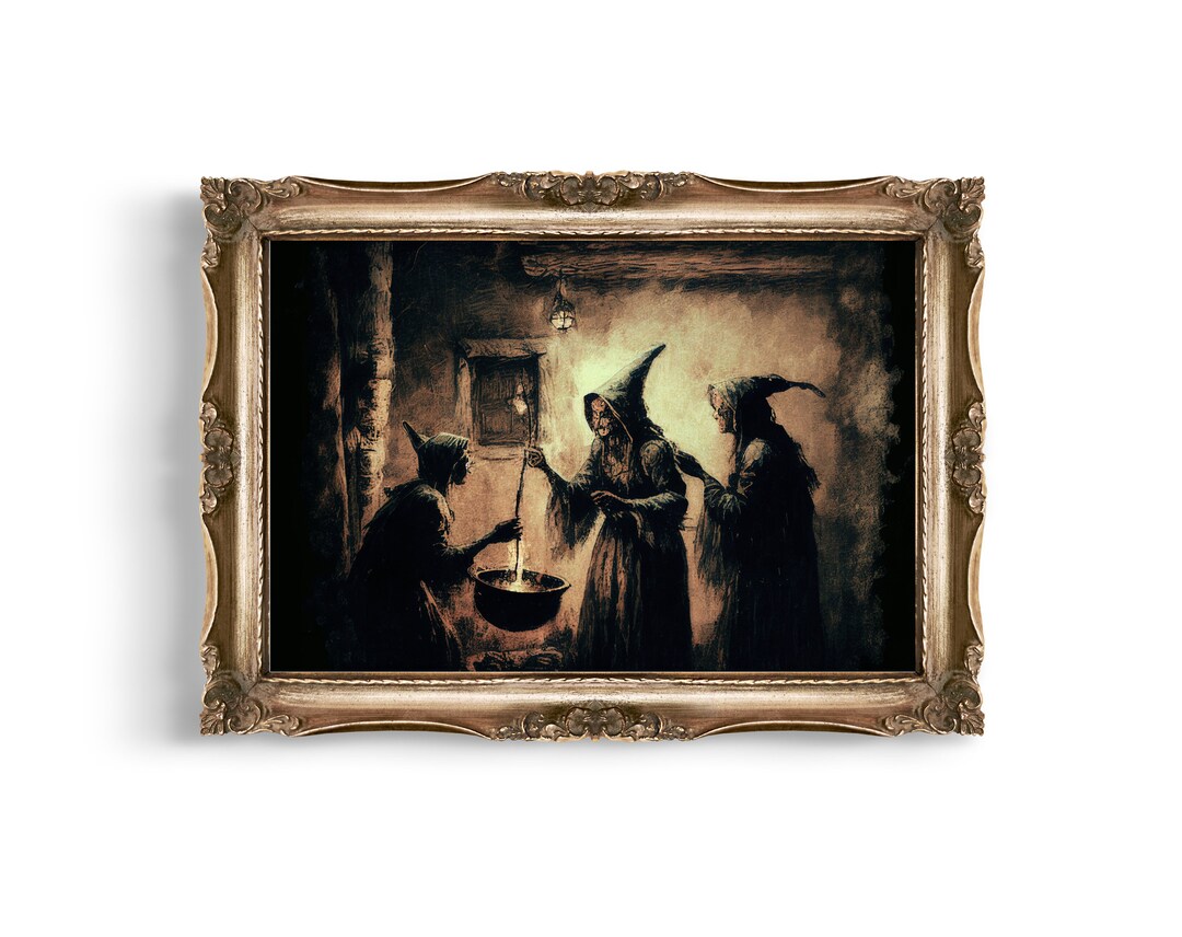 The Three Witches | Antique Oil Painting Printable, Witchy Wall Art ...