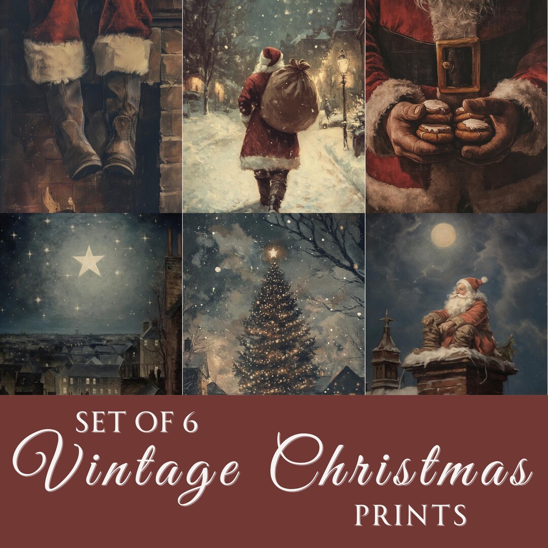 Set of 6 Christmas Night Prints | Holiday Gallery Wall Set, Santa Claus ...
