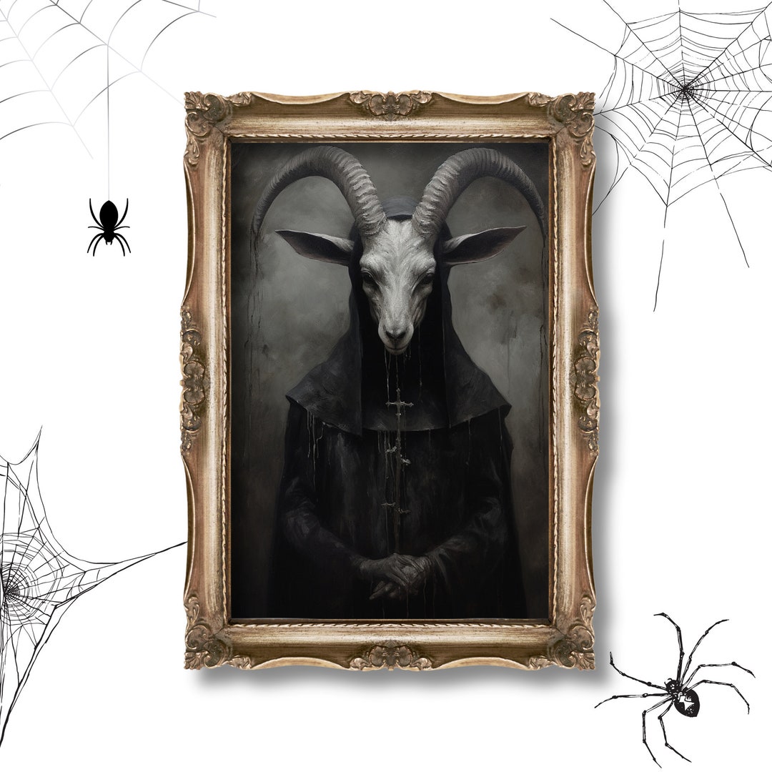 Ram Priest Halloween Prints, Gothic Wall Art, Goth Room Decor, Dark Oil ...