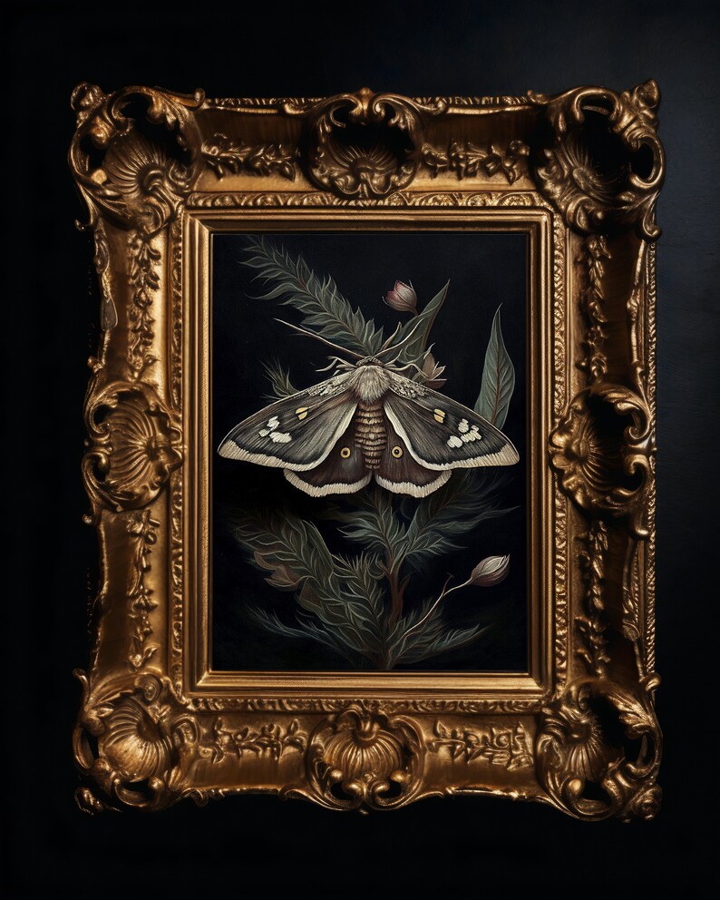 Botanical Moth Dark Cottagecore Wall Art Moody Floral - Etsy