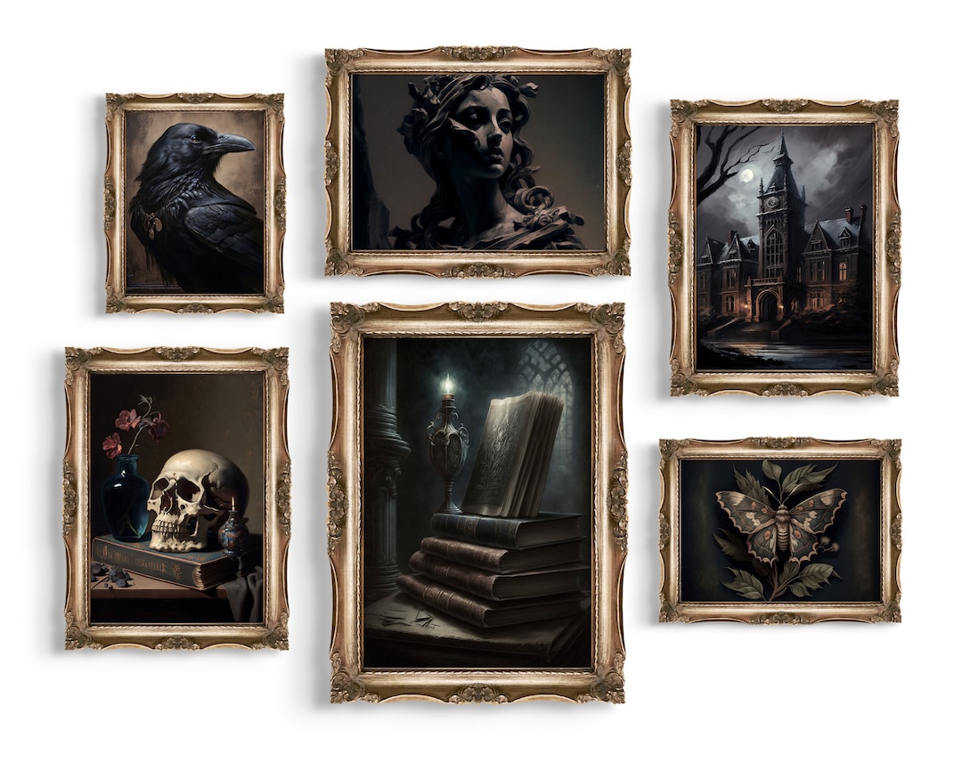 Set of 6 Dark Academia Prints | Vintage Gallery Wall Set, Gothic Home ...