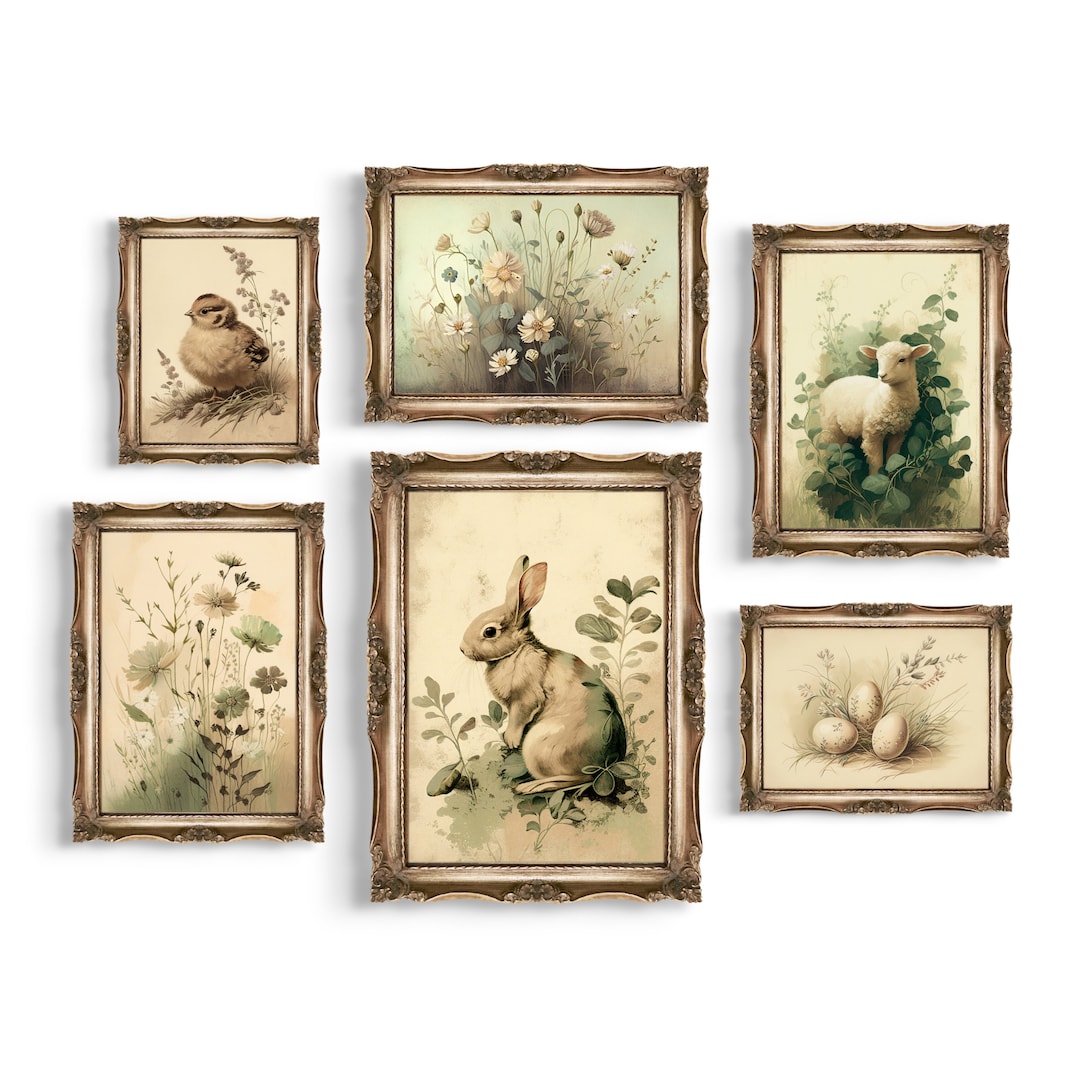 Set of 6 Vintage Easter Prints | Spring Gallery Wall Set, Cottagecore ...