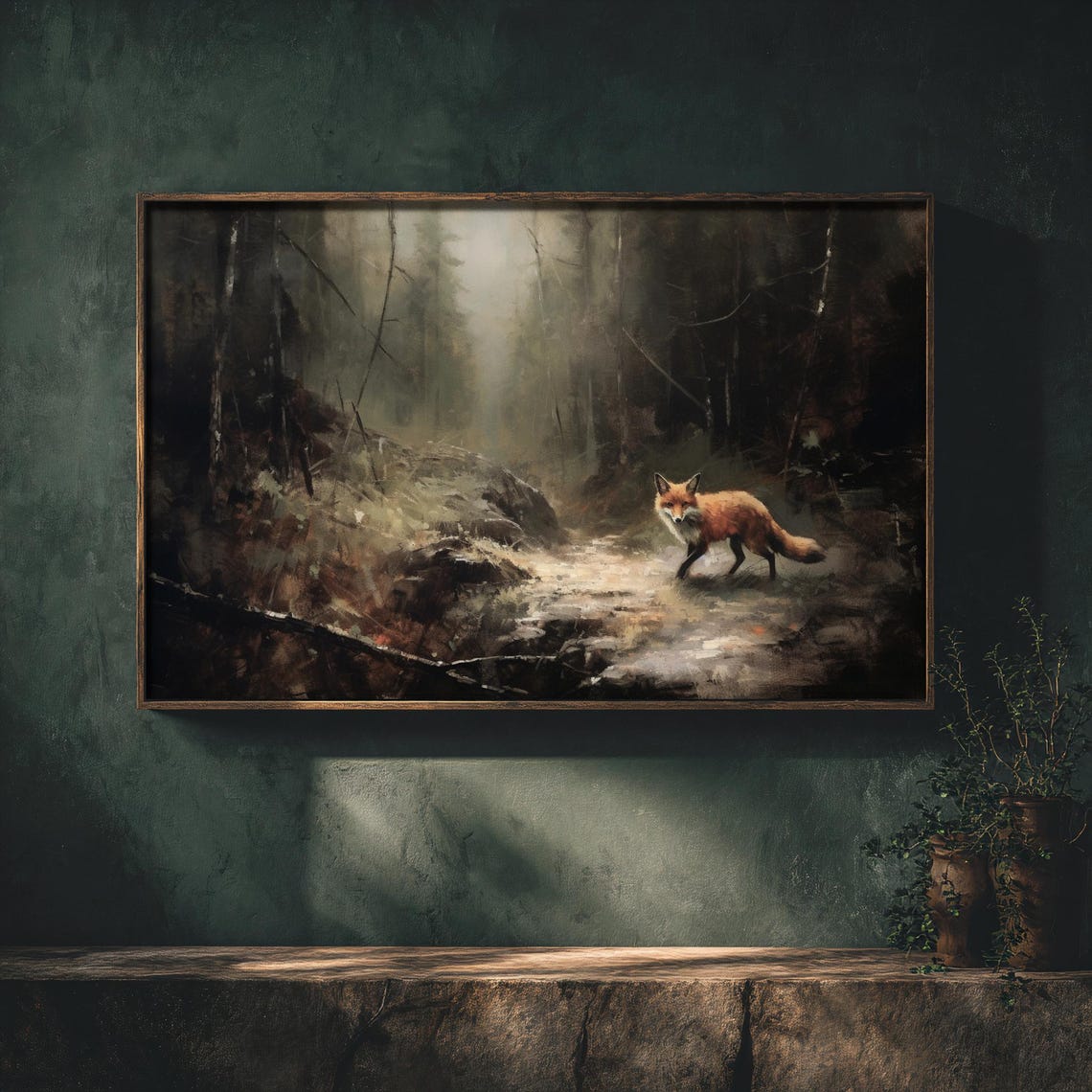 Fox in the Forest | Cottagecore Wall Art, Moody Nature Art , Dark ...