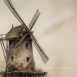 Windmill | Vintage Cottagecore Wall Art, Farmhouse Decor, Antique ...