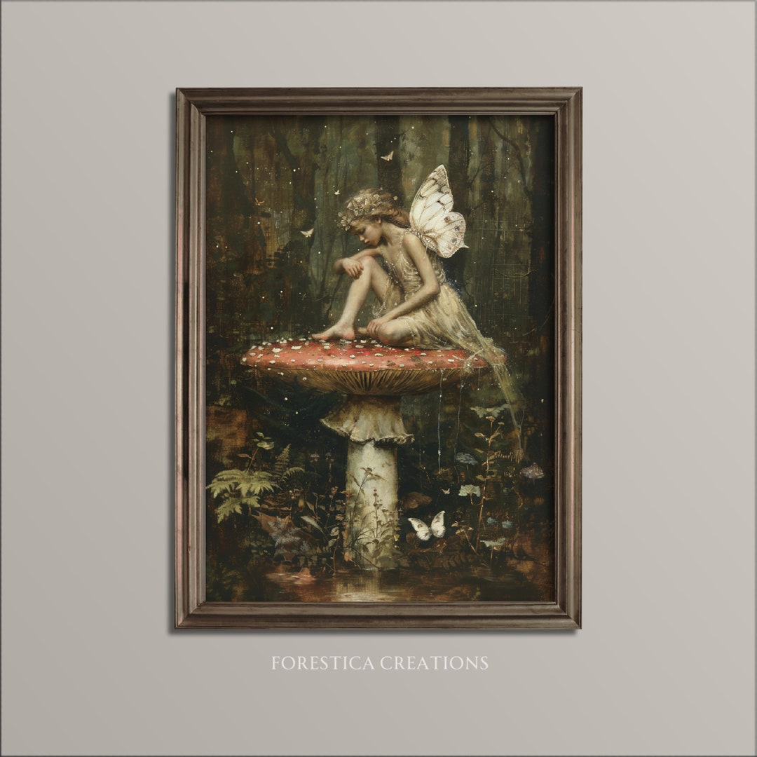 Mushroom Fairy Cottagecore Prints, Botanical Aesthetic, Moody Painting ...