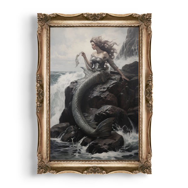 Vintage Oil Painting Mermaid - Etsy