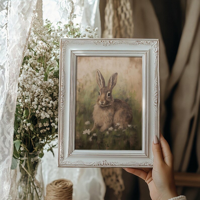 Bunny | Rabbit Painting, Cottagecore Decor, Rustic Easter Print, Spring ...
