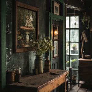 Mushroom Fairy Cottagecore Prints, Botanical Aesthetic, Moody Painting ...