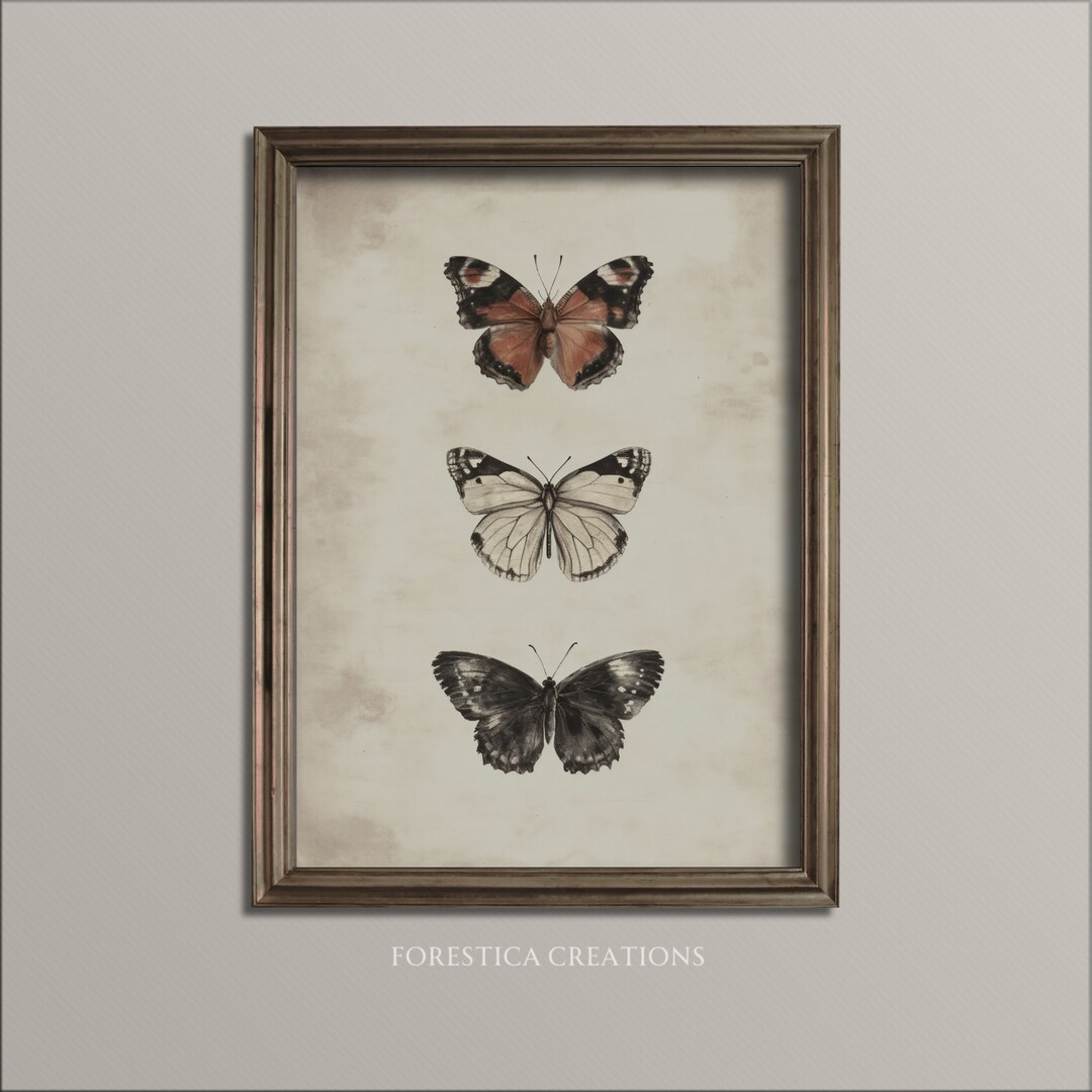 Butterflies Chart Cottagecore Wall Art, Moody Botanical Printable ...