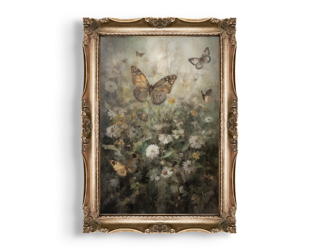 Vintage Butterflies | Cottagecore Wall Art, Moody Floral Printable ...