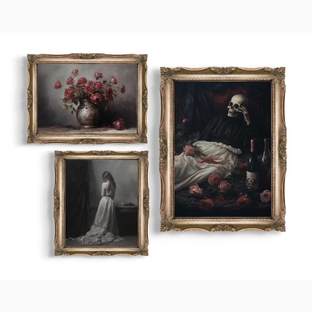 Set of 3 Romantic Prints | Dark Academia Decor, Goth Wall Art, Gallery ...