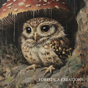 Owl Under the Mushroom | Cottagecore Prints, Bird Wall Art, Woodland ...
