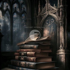 Abandoned Gothic Library | Goth Vintage Books Wall Art, Bookish Oil ...
