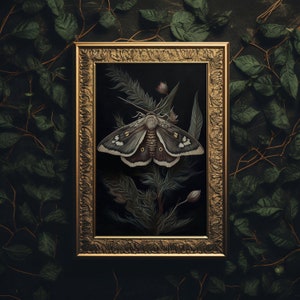Botanical Moth | Dark Cottagecore Wall Art, Moody Floral Printable ...