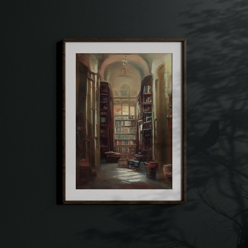 Old Library Gothic Library Wall Art Bookish Oil Painting - Etsy