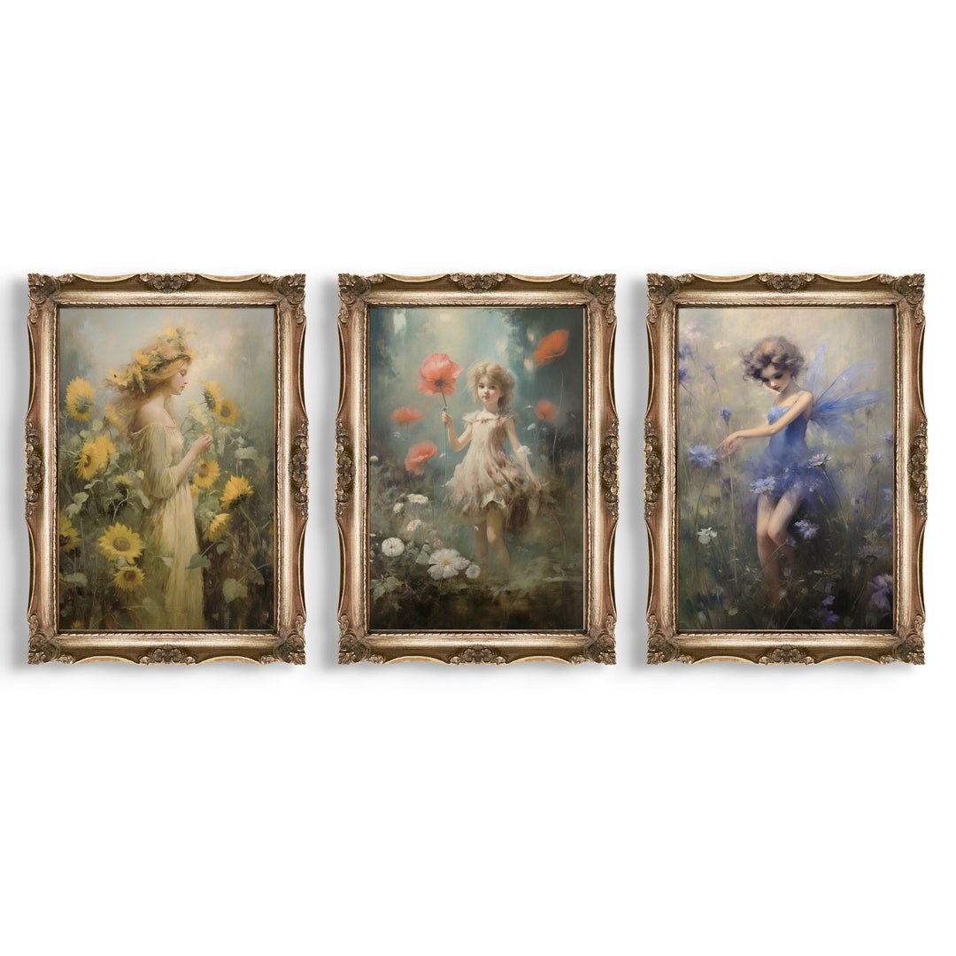 Set of 3 Meadow Fairies Prints | Vintage Fairy Wall Art, Fairycore ...