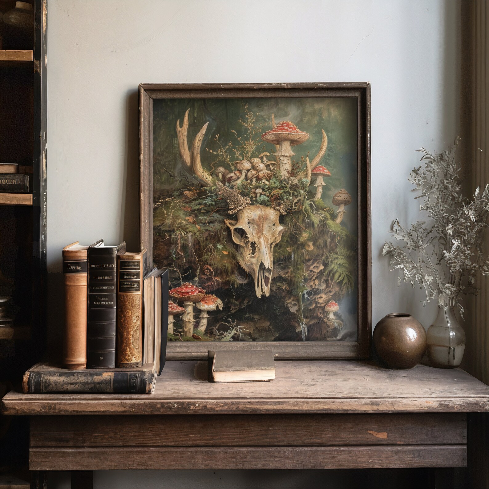 Overgrown Deer Skull | Dark Cottagecore Print, Mushroom Decor, Moody ...