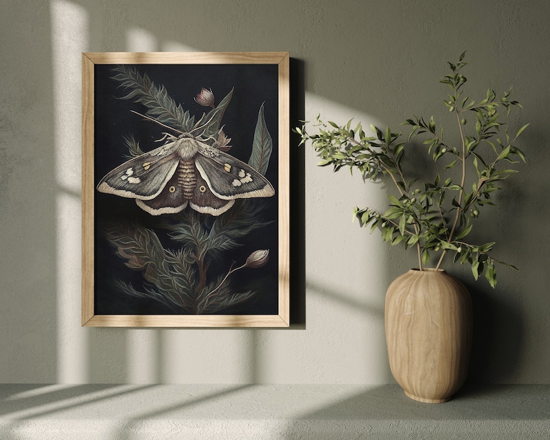 Botanical Moth Dark Cottagecore Wall Art Moody Floral - Etsy